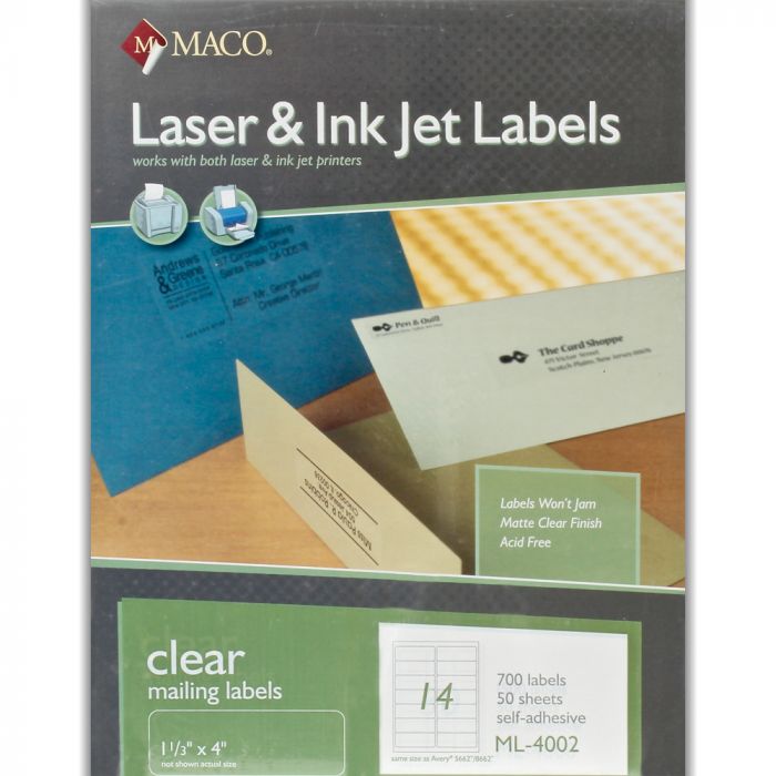 Maco Laser Label 1 1/3 in x 4 1/4 in Clear ML-4002